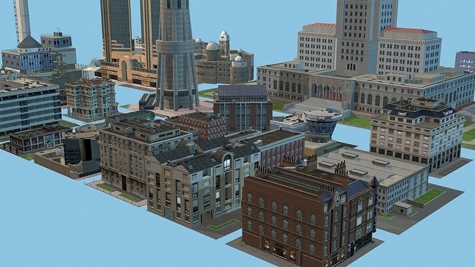 Low Poly City Buildings Set 01 - 24 Buildings 3D model | CGTrader