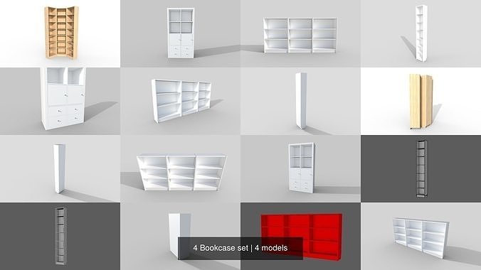4 Bookcase set tall 3D Model Collection | CGTrader