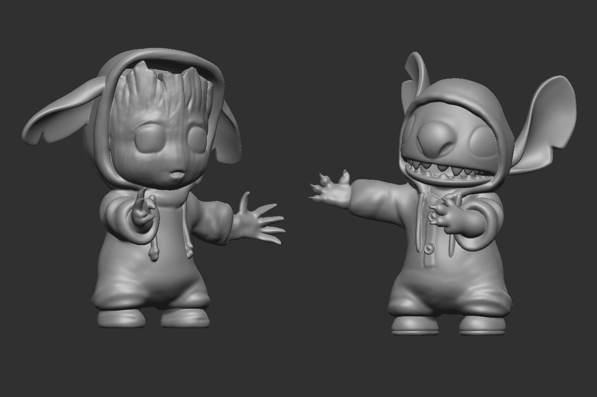 Stitch and Baby Groot 3D model 3D printable | CGTrader