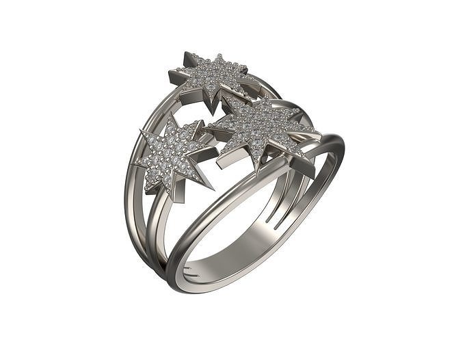 Custom stars ring with diamonds 3D model 3D printable | CGTrader