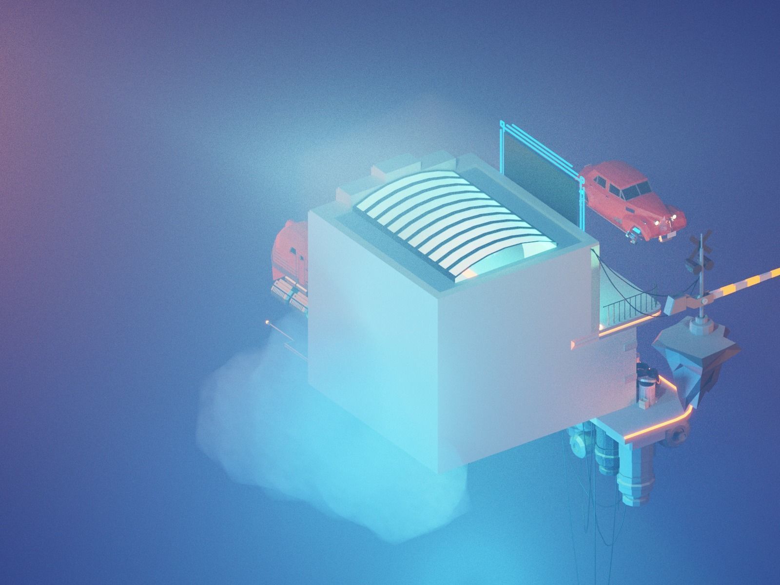 Cartoon Cloud Train Station scene 3D model | CGTrader