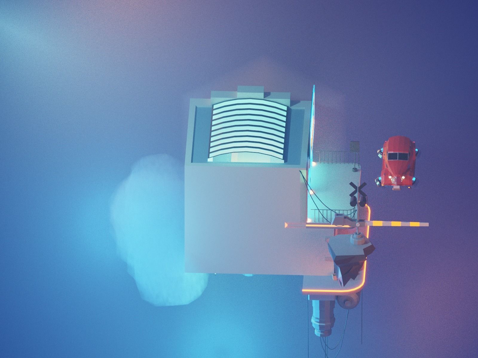 Cartoon Cloud Train Station scene 3D model | CGTrader