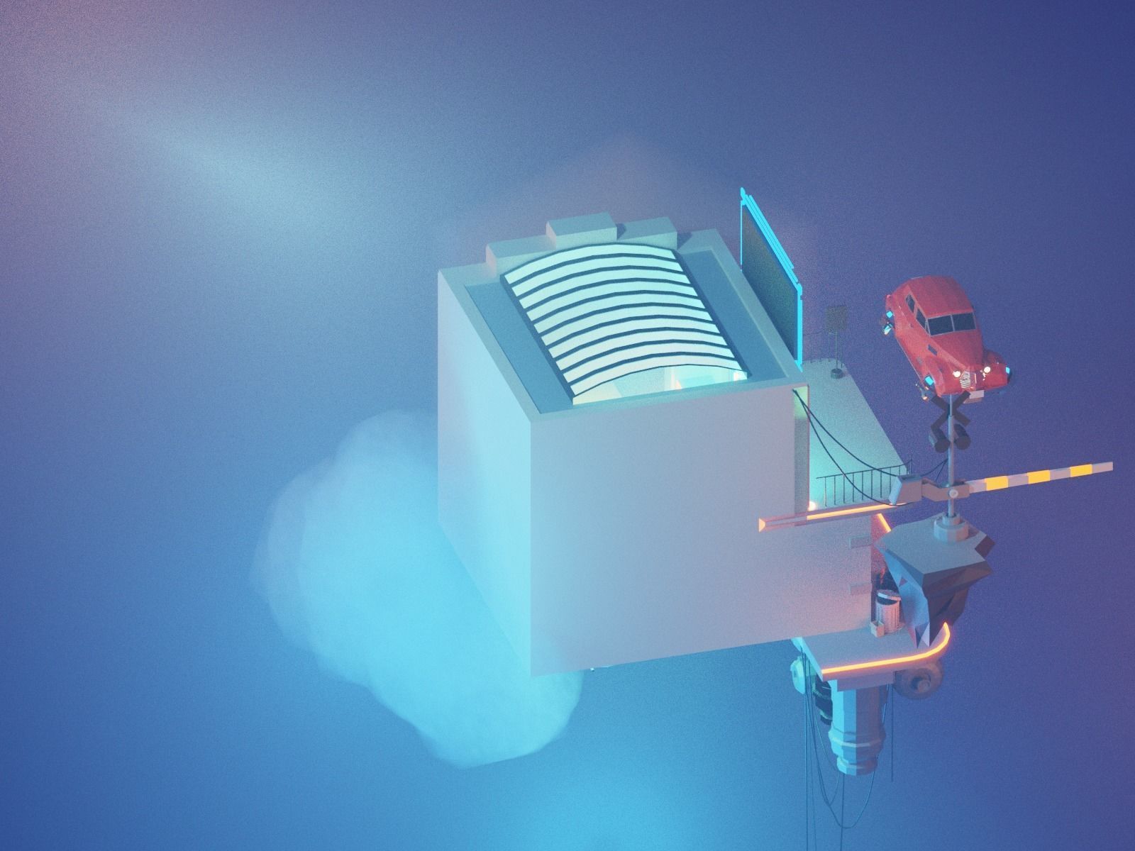 Cartoon Cloud Train Station scene 3D model | CGTrader