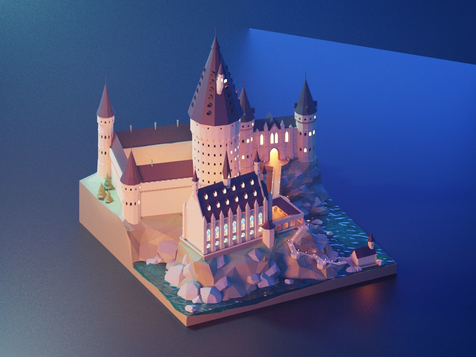 Cartoon Harry Porter Hogwarts Castle 3D model | CGTrader