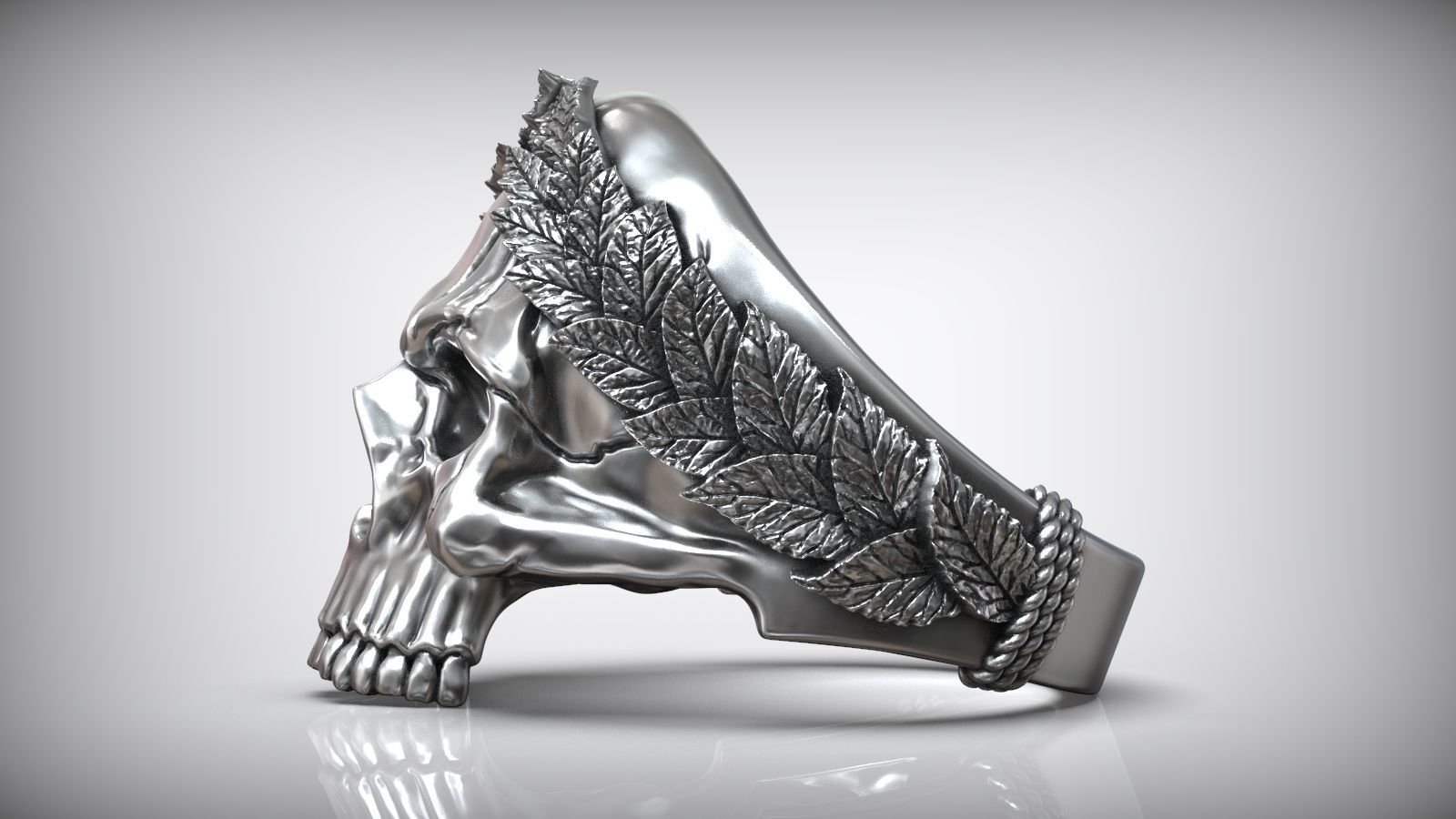 Laurel Wreath Skull Ring 3D model 3D printable | CGTrader