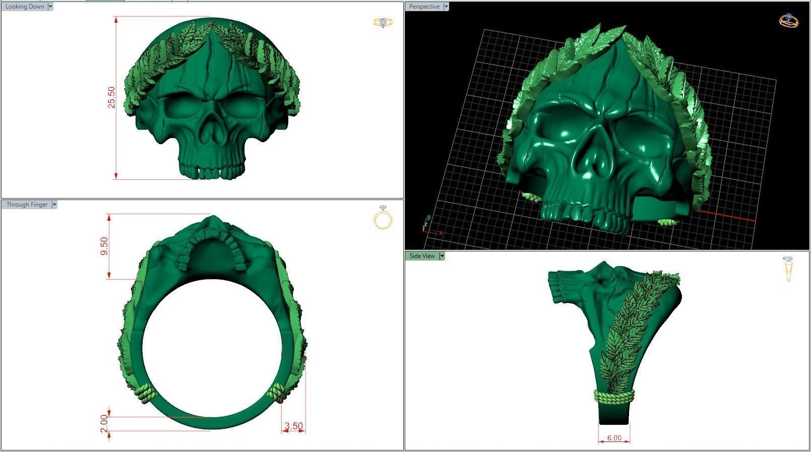 Laurel Wreath Skull Ring 3D model 3D printable | CGTrader