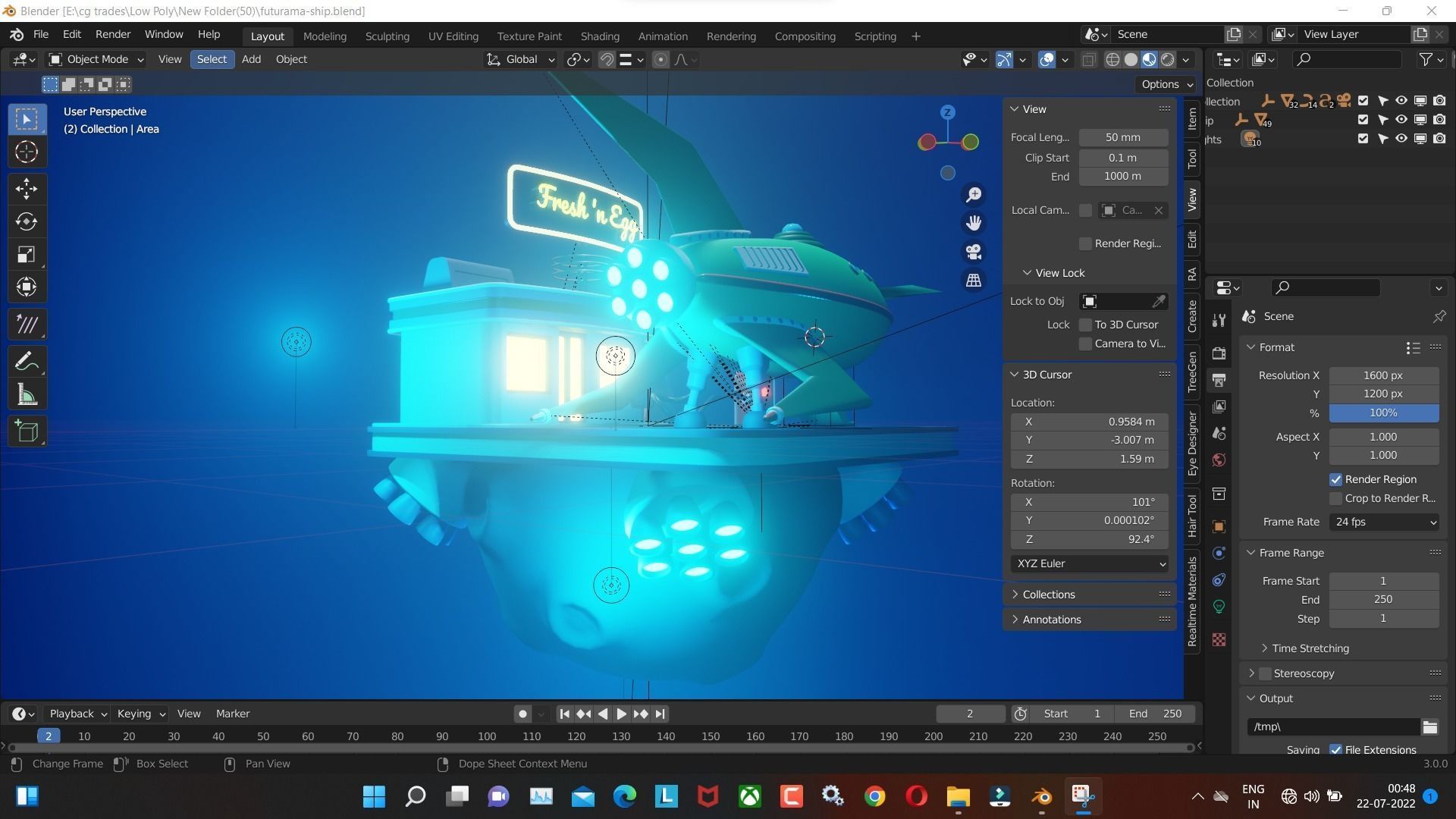 3D model Futurama-ship 3D model Render In blender VR / AR / low-poly ...