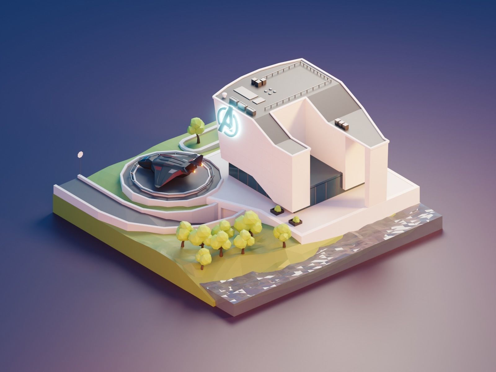 Cartoon Avengers base Scene 3D model | CGTrader