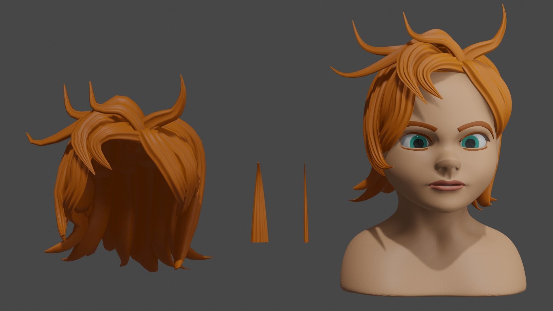 3D model Female Head Stylized Base mesh with Hair in blender curve VR ...