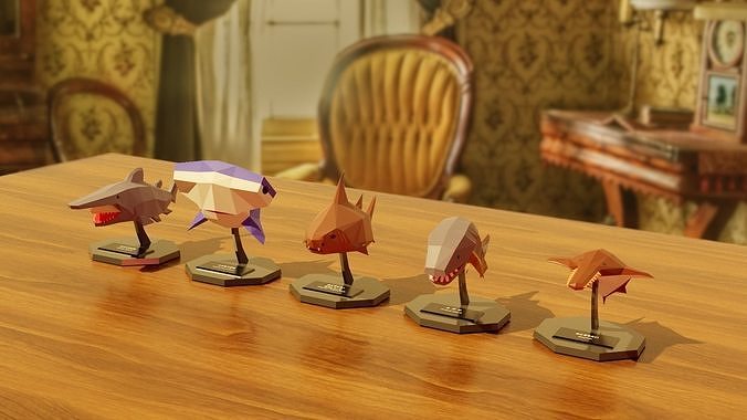 3D model Desktop Mascot 5 kinds of sharks set VR / AR / low-poly | CGTrader