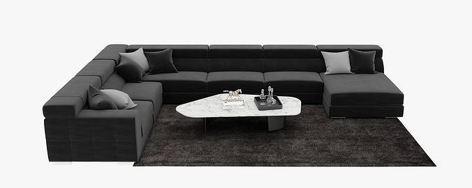 Sofaa sectional sofa with coffee table 3D model rigged | CGTrader