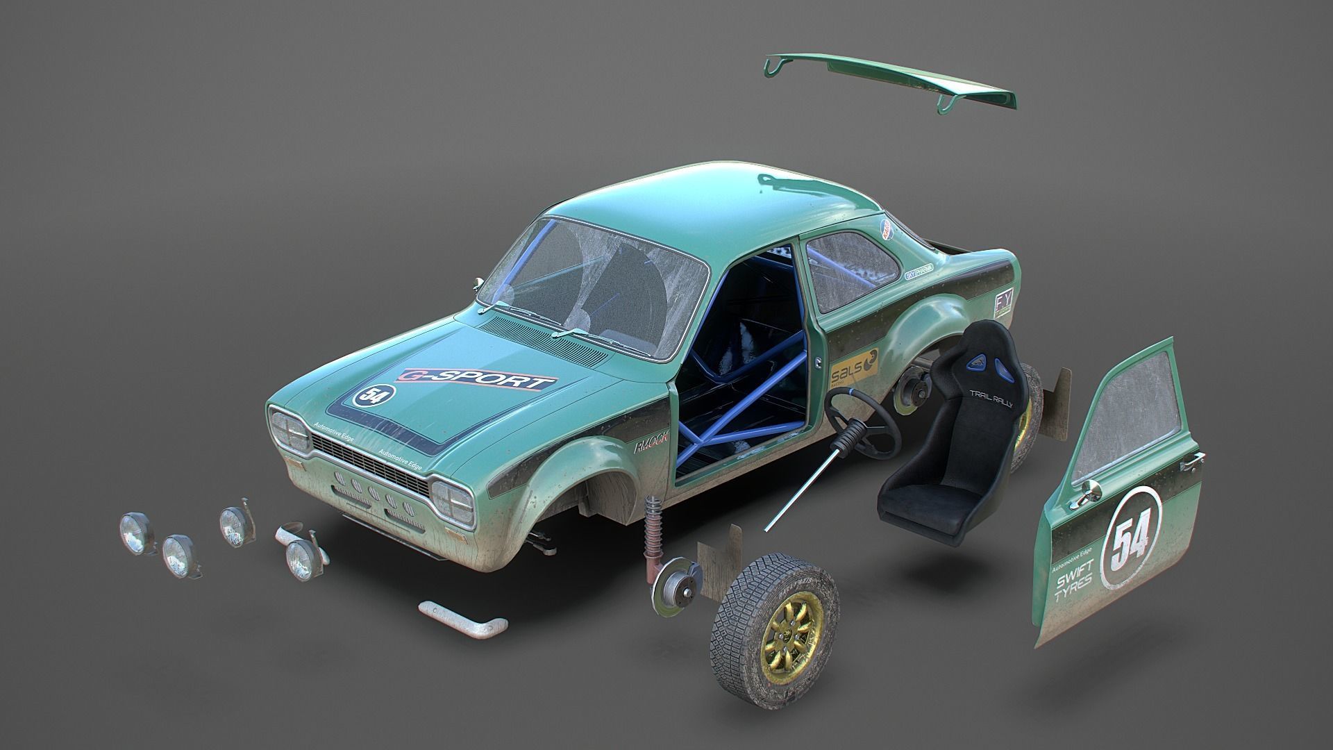 3D model set of Retro derby car with interior in 9 color variants az9 ...
