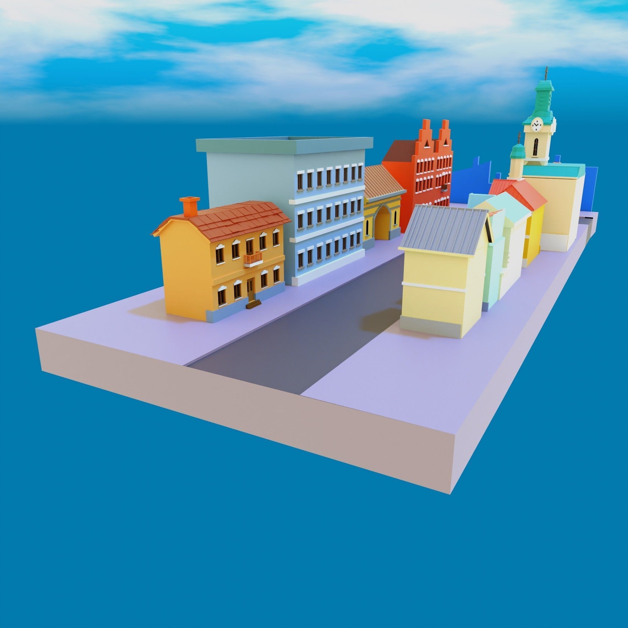 3D model 3D model of a cartoon stylized street VR / AR / low-poly ...