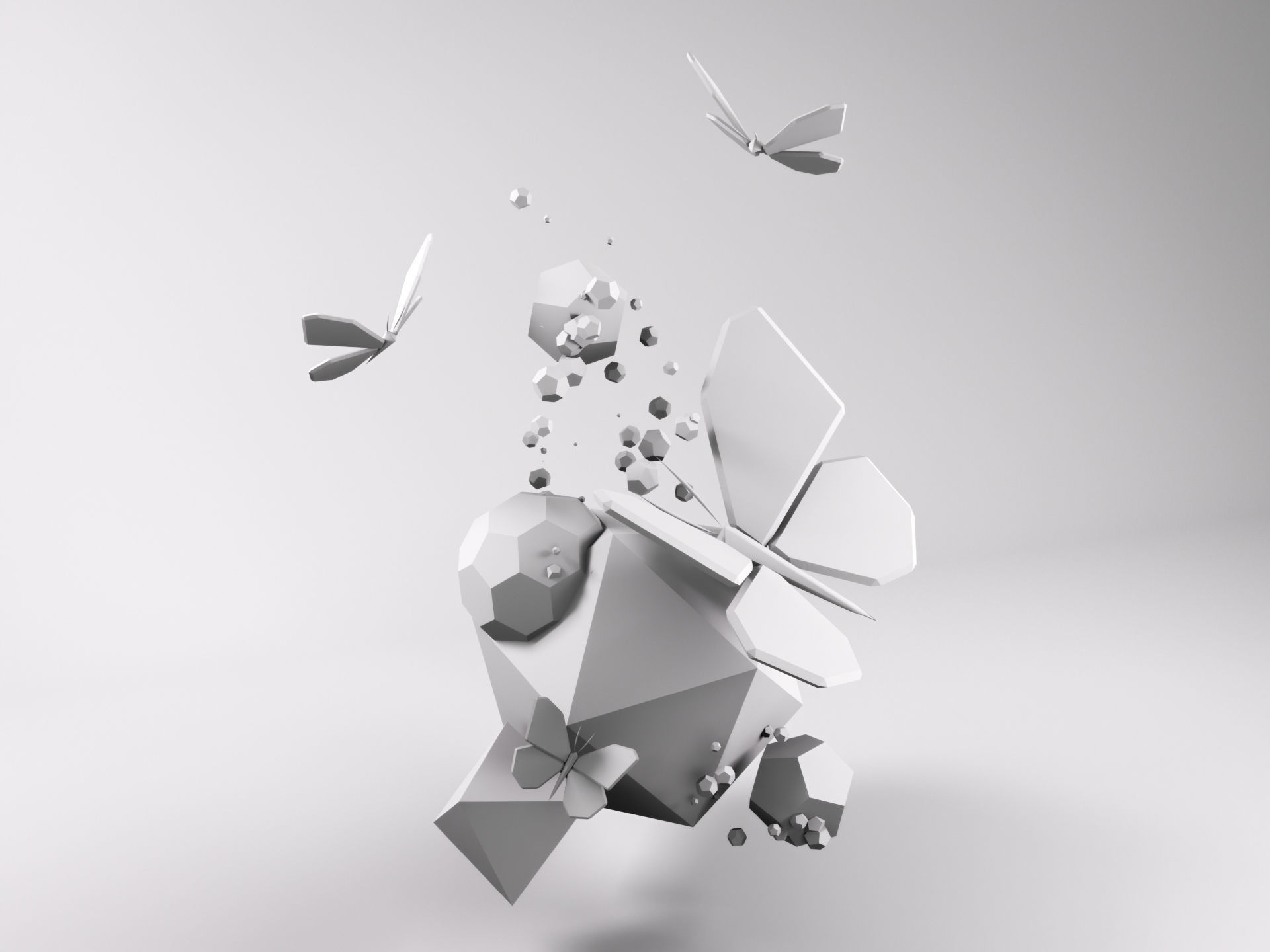 3D model Abstract Geometric Platonic Solids with Butterfly Composition ...