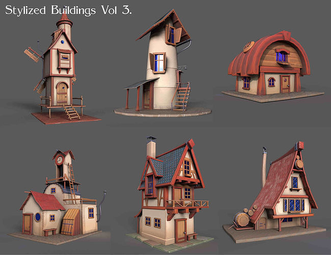 3D model STYLIZED BUILDINGS VOL3 VR / AR / low-poly | CGTrader