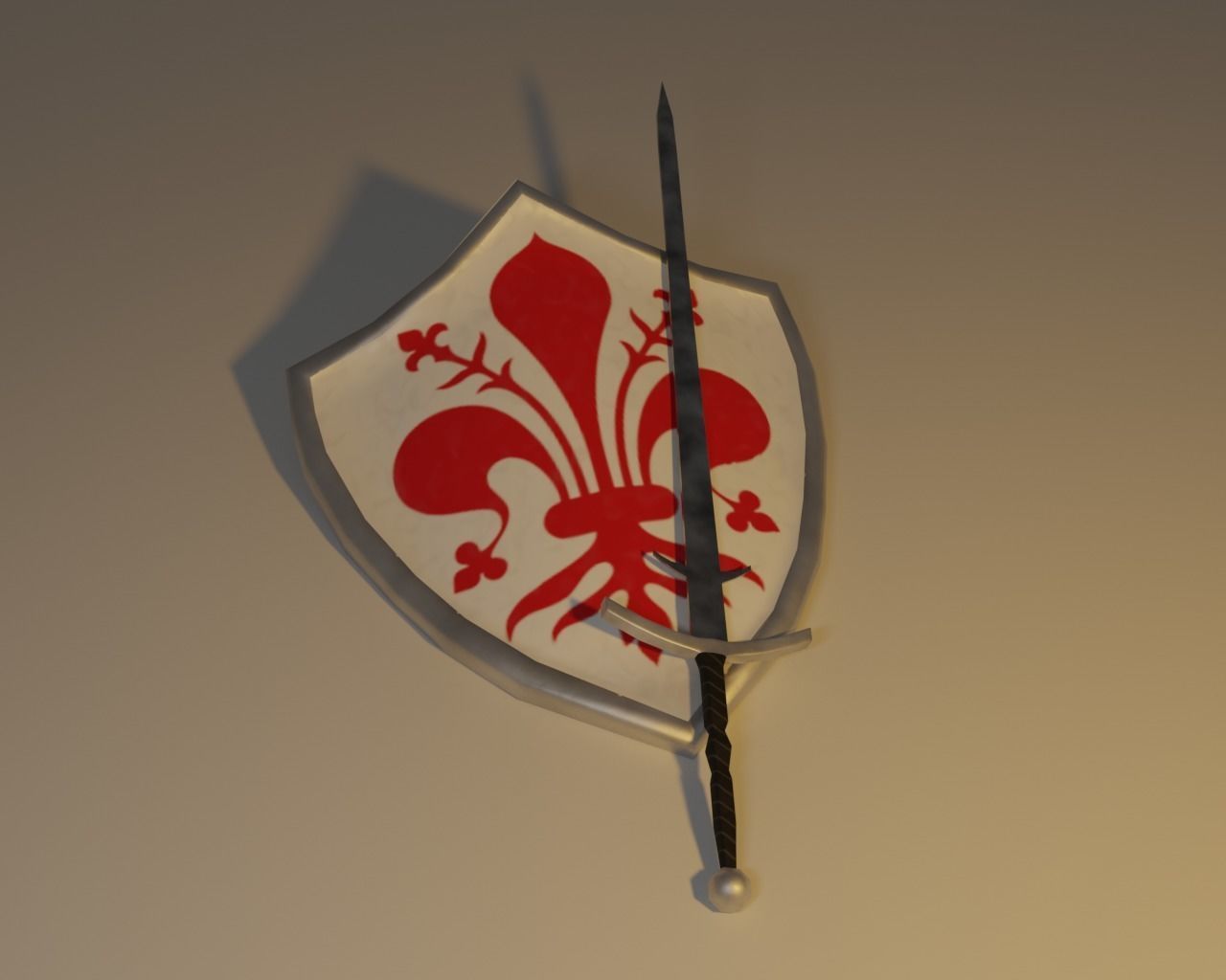 3D model Two-handed sword tswaihender and shield lowpoly 3d model VR ...