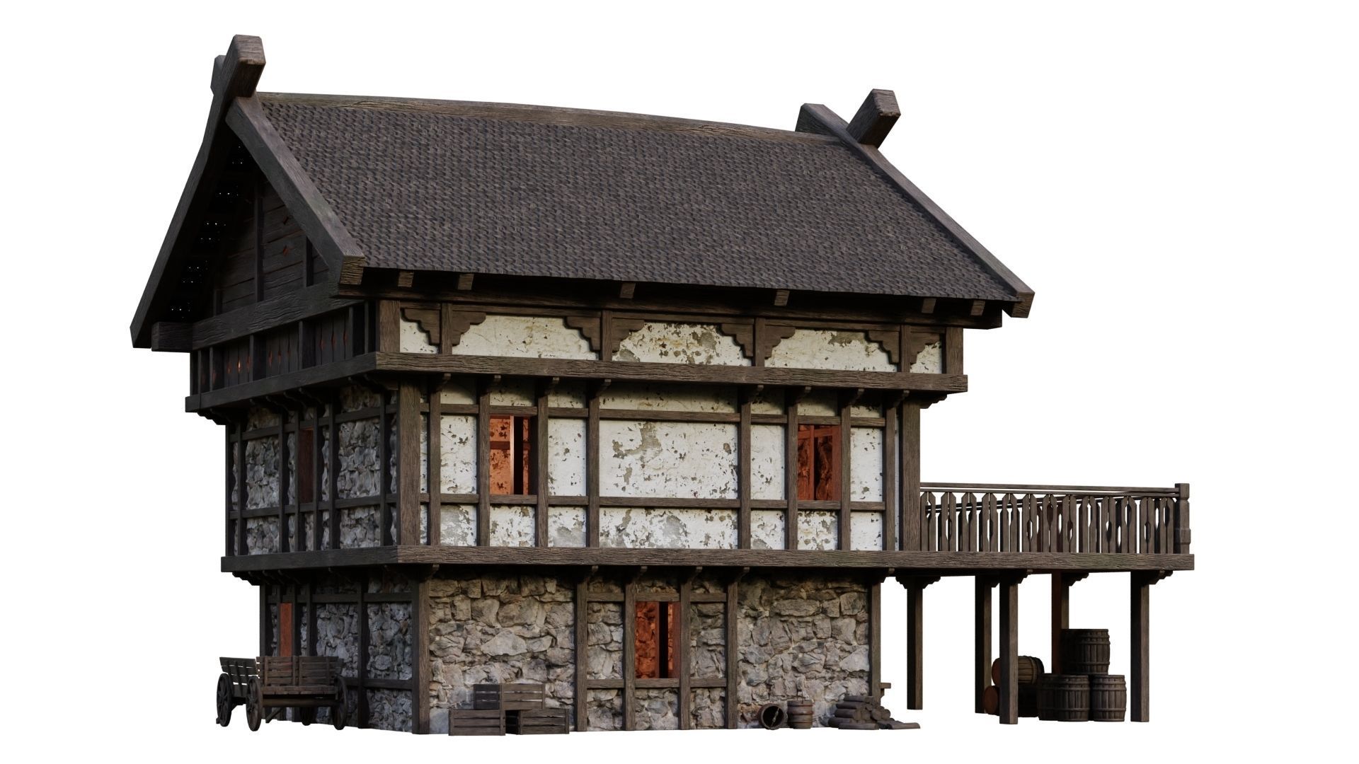 3D model Old Medieval Building House 4K Textures GameReady 51 VR / AR ...