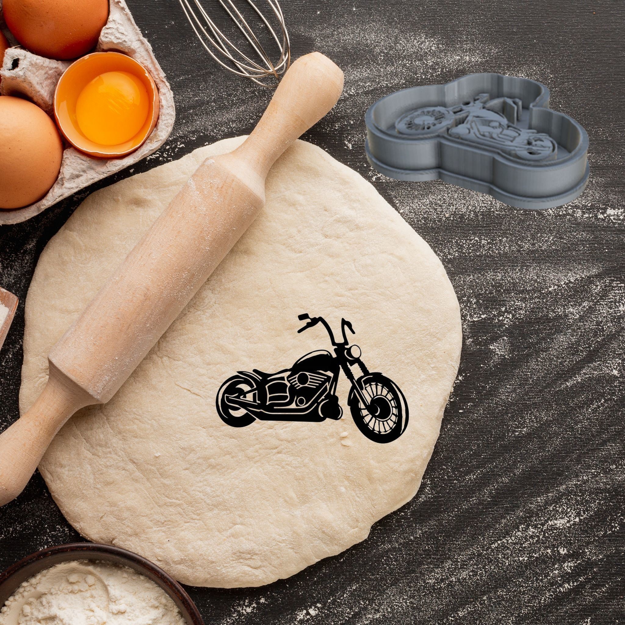 CHOPPER MOTORCYCLE COOKIE CUTTER PASTRY DOUGH BISCUIT SUGAR FOOD 3D ...