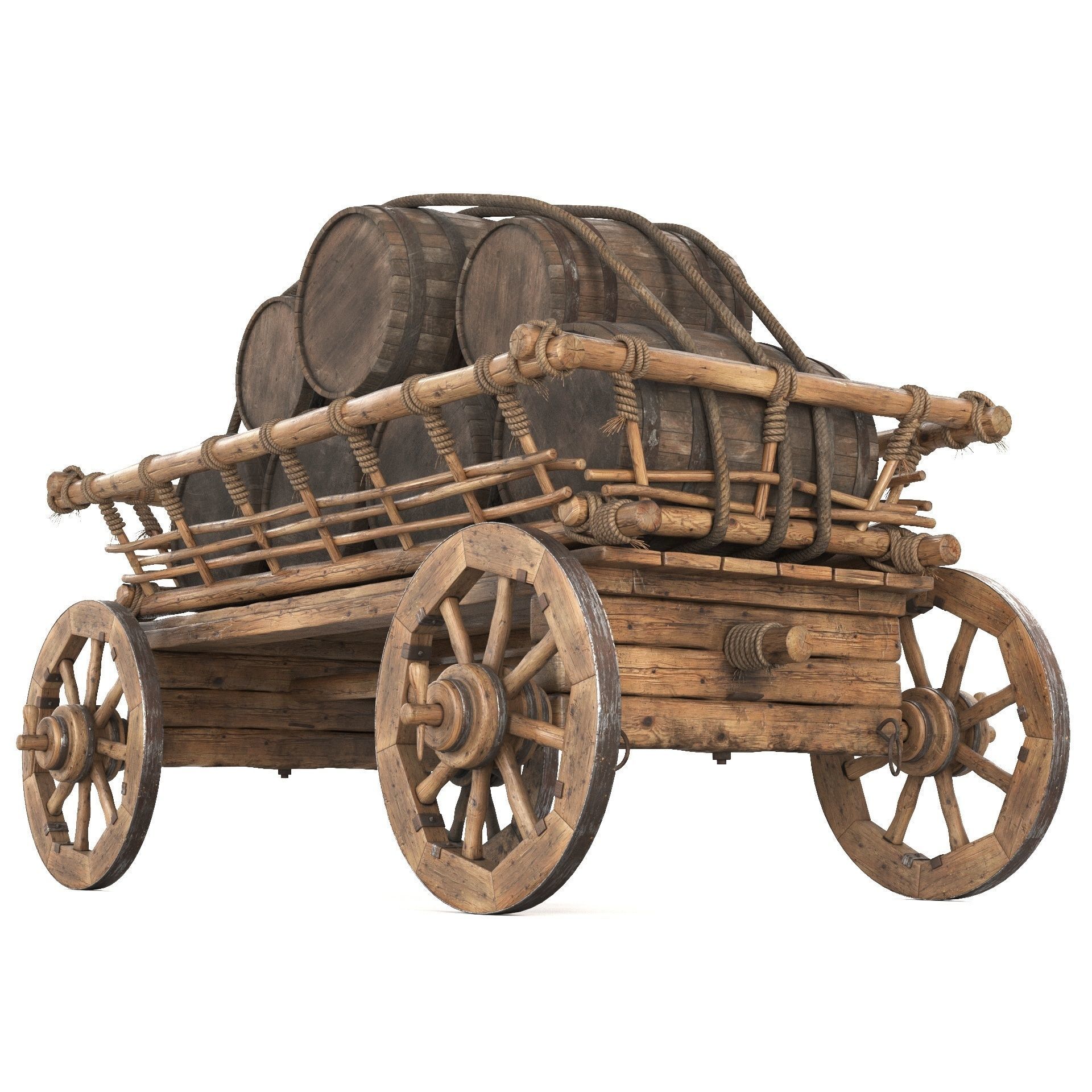 Medieval cart with barrels 3D model | CGTrader