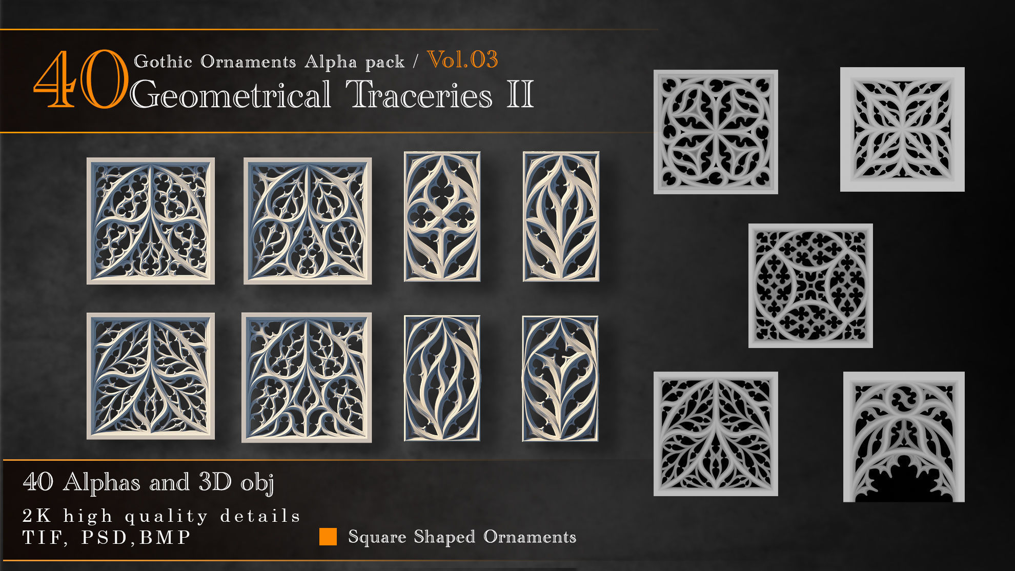 Gothic Ornaments Alpha and Obj Pack 3D Model Collection | CGTrader
