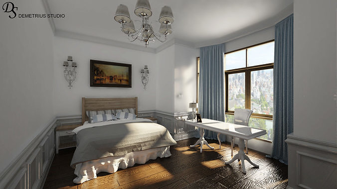 Grey Bedroom Interior Set free 3D model | CGTrader