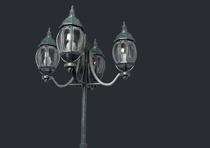 Rounded Street Lamp with quad stand 3D model | CGTrader