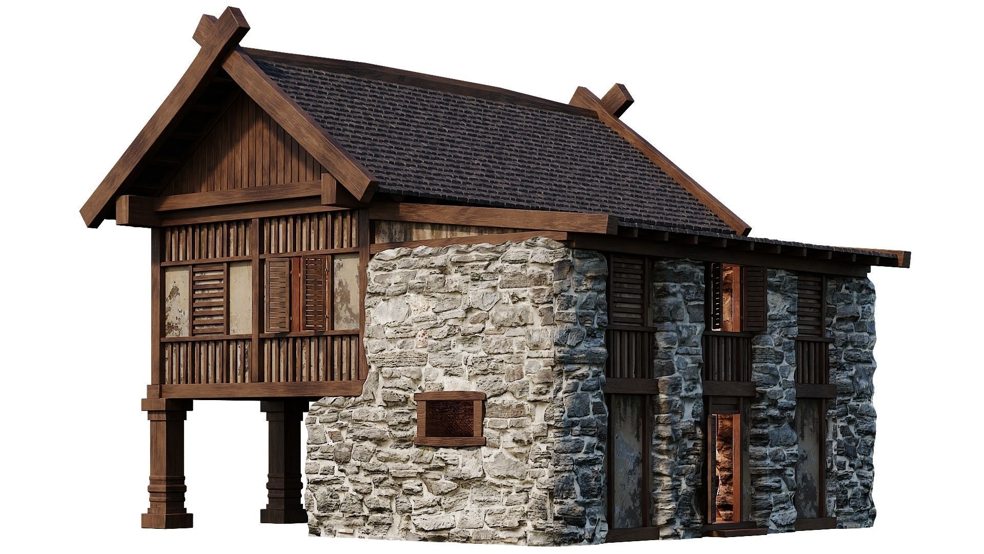 3D model Old Medieval Building House 4K Textures GameReady 57 VR / AR ...