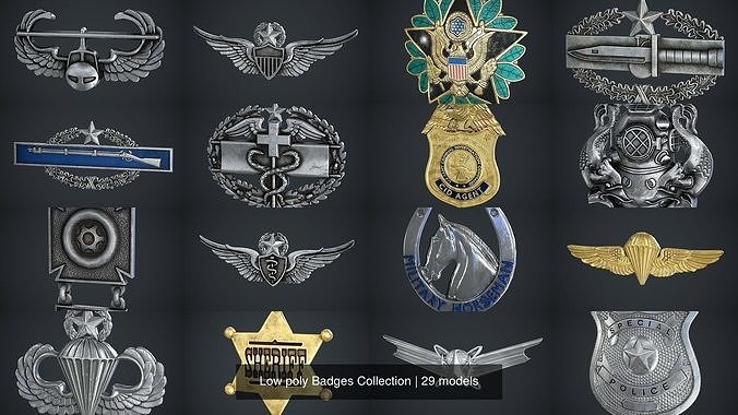 3D Model Collection Low poly Badges gold sheriff badge VR / AR / low-poly | CGTrader
