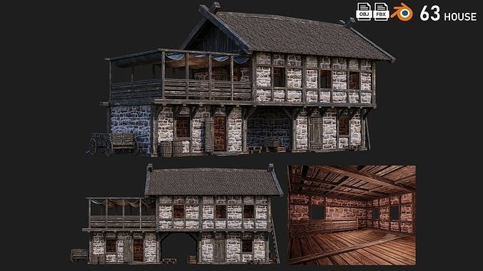 3D model Old Medieval Building House 4K Textures GameReady 63 VR / AR ...