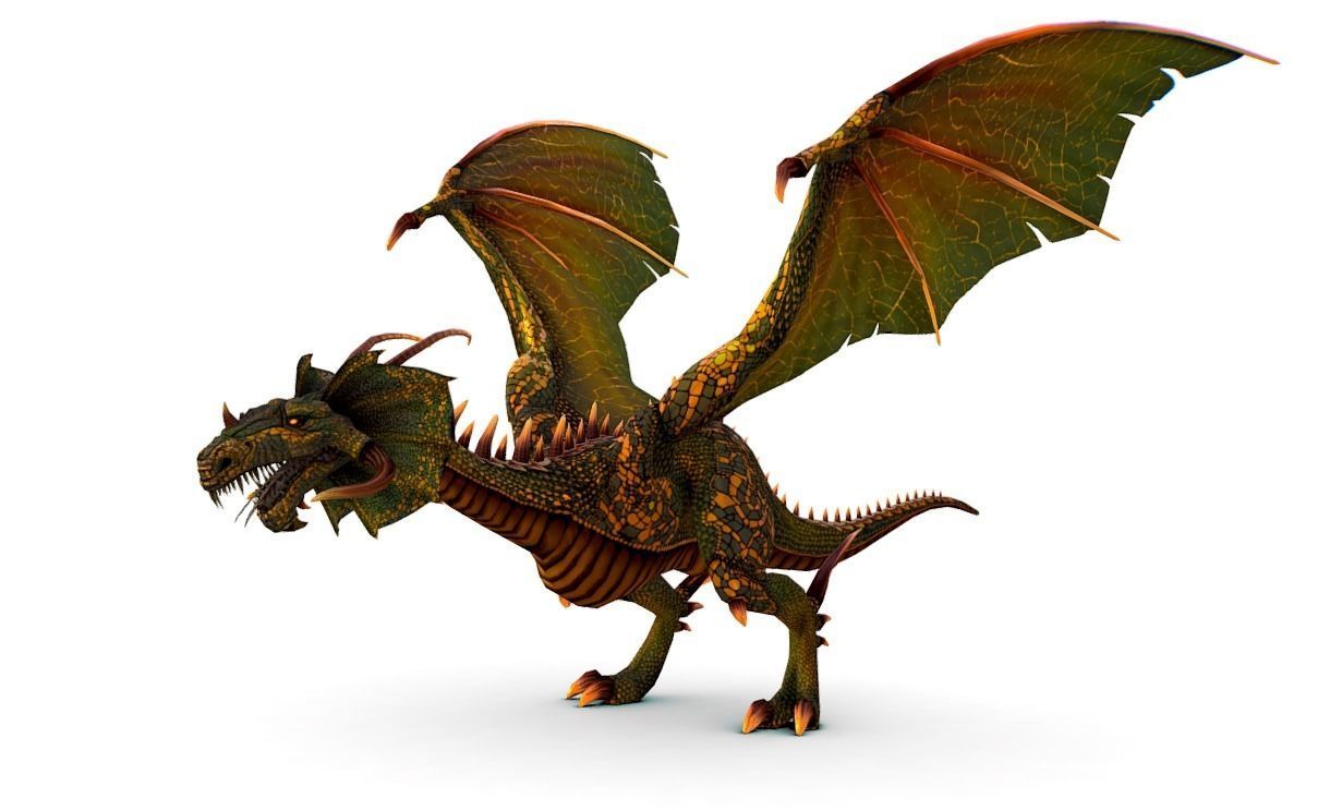 3D model LowPoly Green Dragon with Gold Scale VR / AR / low-poly | CGTrader