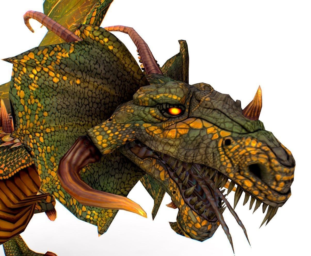 3D model LowPoly Green Dragon with Gold Scale VR / AR / low-poly | CGTrader