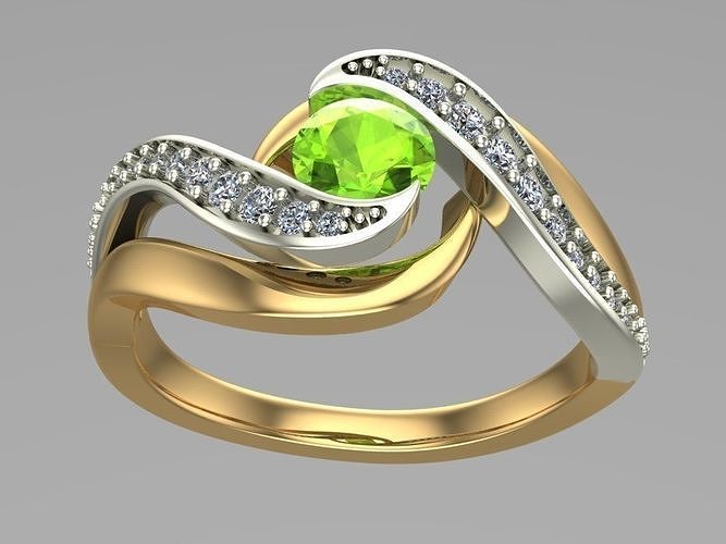 rings peridot and diamond ring 3D model 3D printable | CGTrader