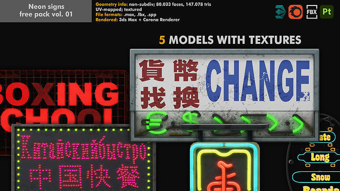 Neon signs pack volume 01 free VR / AR / low-poly 3D model | CGTrader