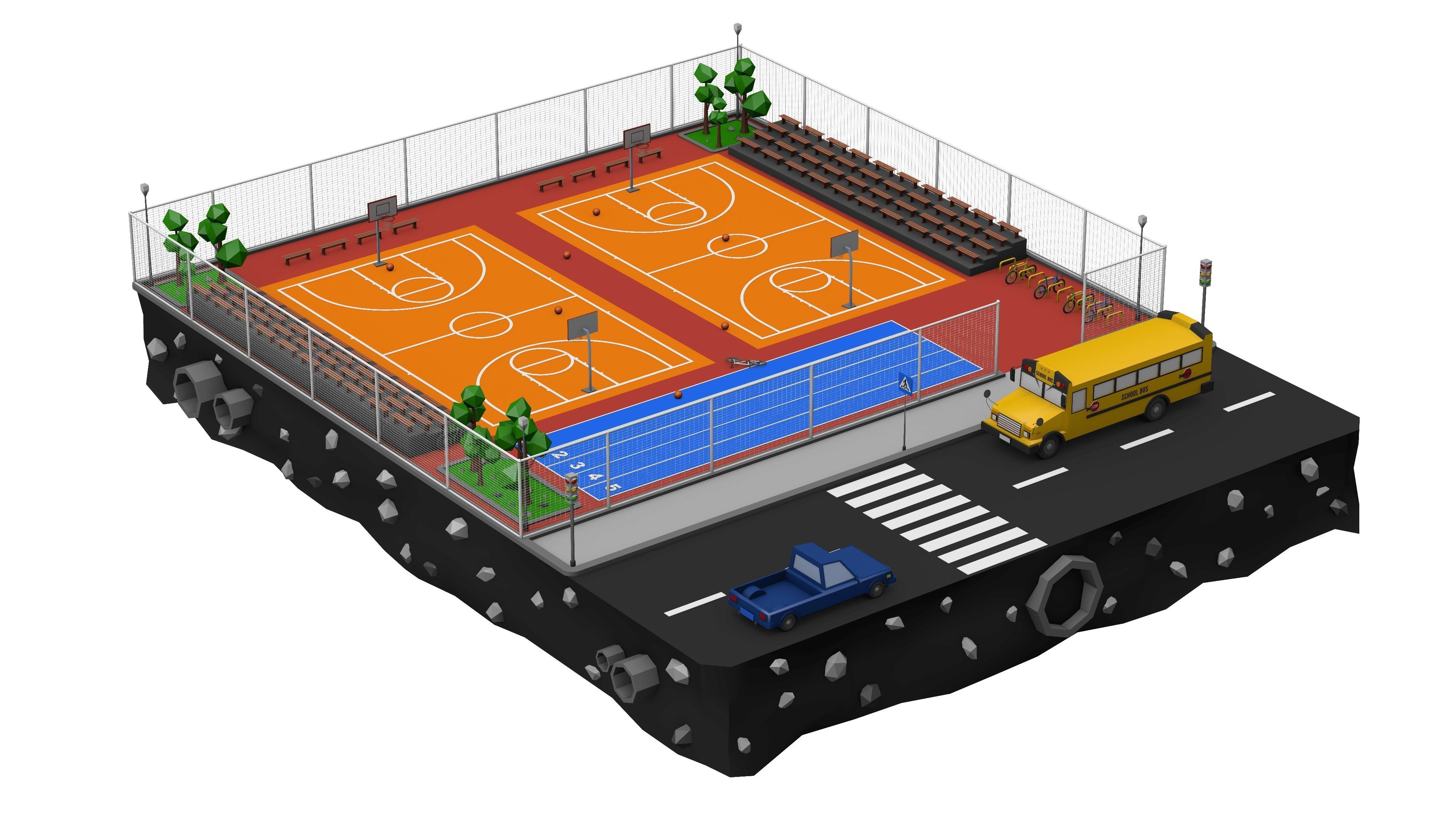 3D model Basketball Court Low Poly VR / AR / low-poly | CGTrader