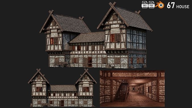 3D model Old Medieval Building House 4K Textures GameReady 67 VR / AR ...