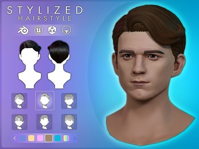 3D model Game Hair - Stylized Male Hairstyle V8 VR / AR / low-poly ...