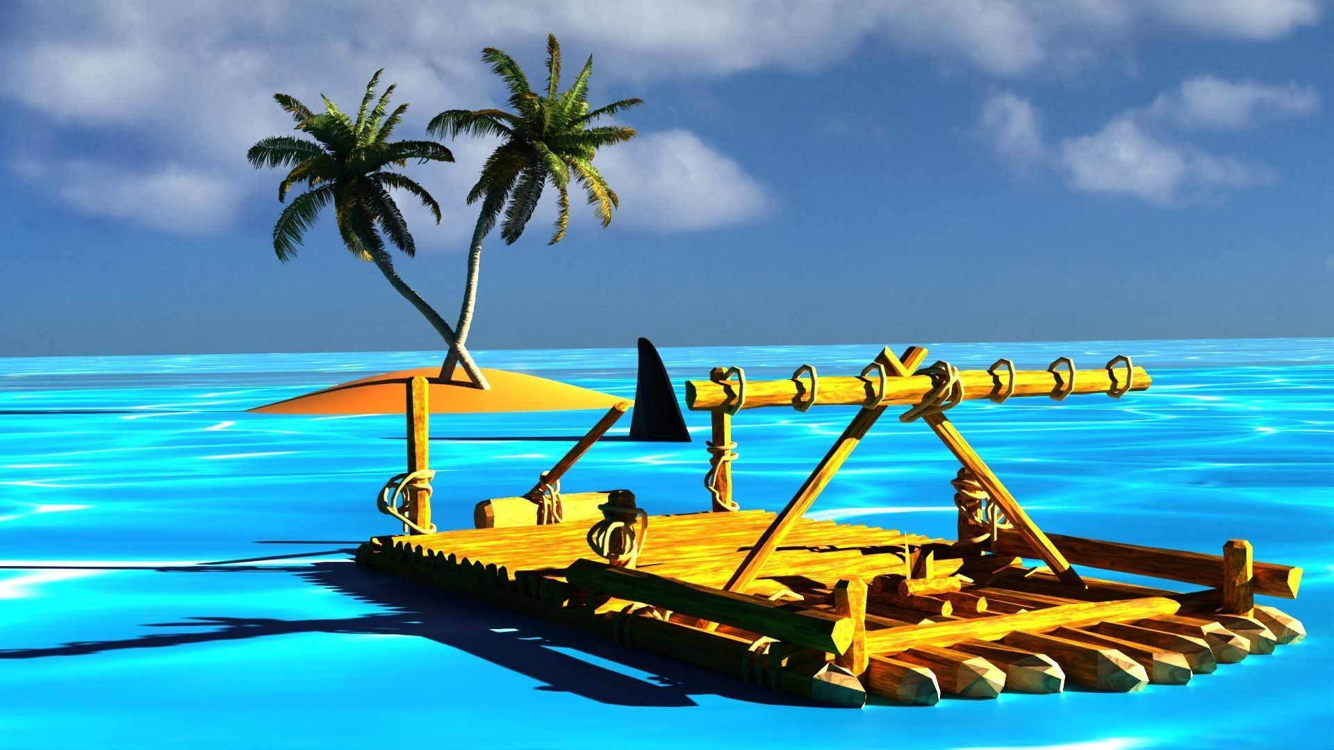 3D model 3D low poly game raft scene and landscape model VR / AR / low ...