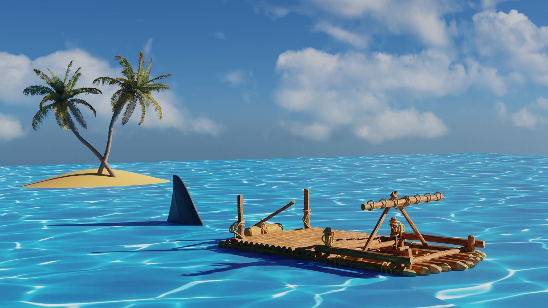 3D model 3D low poly game raft scene and landscape model VR / AR / low ...