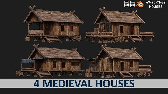 3D model 4 Old Building House Pack 4K Texture GameReady 69 to 72 VR ...
