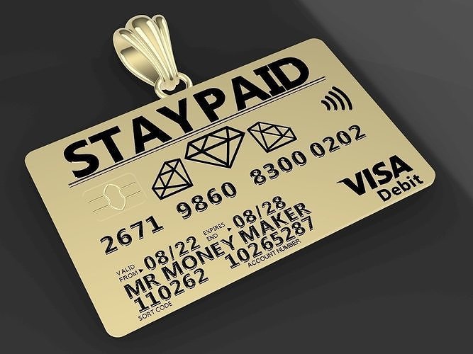 stay paid money visa credit debit card pendant 3D model 3D printable ...