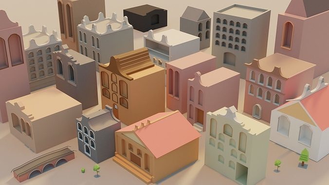 Lowpoly buildings asset pack free VR / AR / low-poly 3D model | CGTrader
