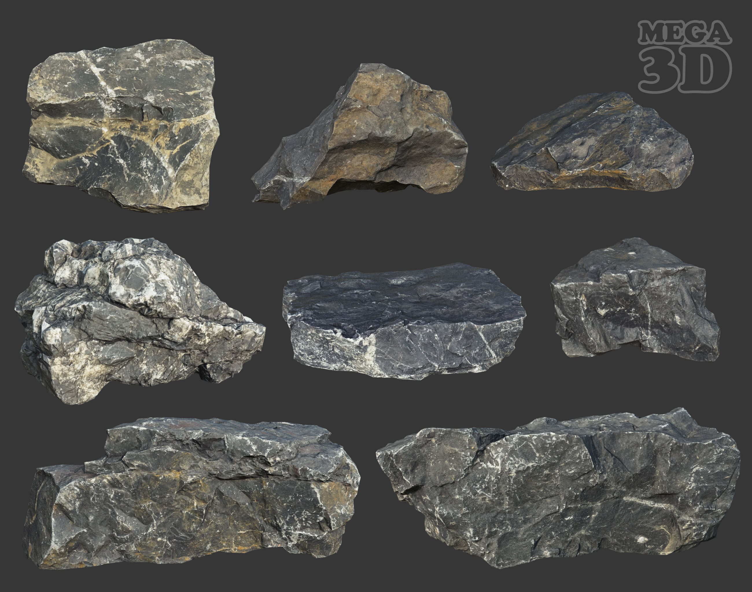 3D model Gray Sharp Rock 220801 Photogrammetry - Ultra HD 16K Textures ...