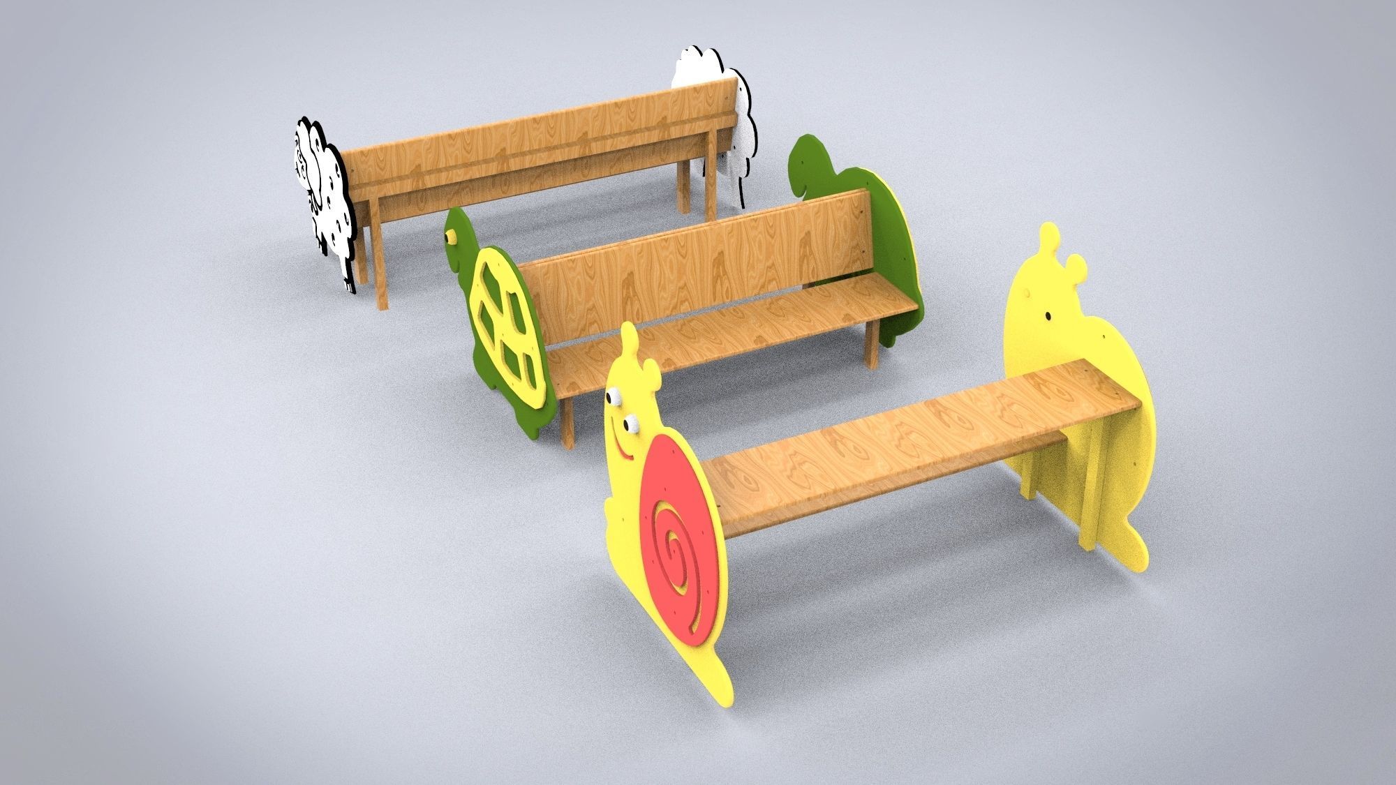 Childrens wooden benches Animals 3D model | CGTrader