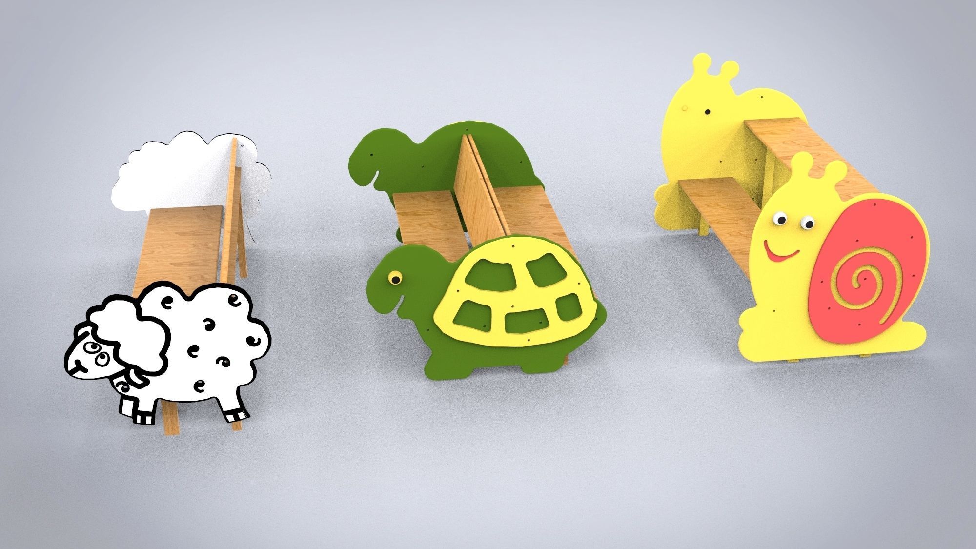Childrens wooden benches Animals 3D model | CGTrader