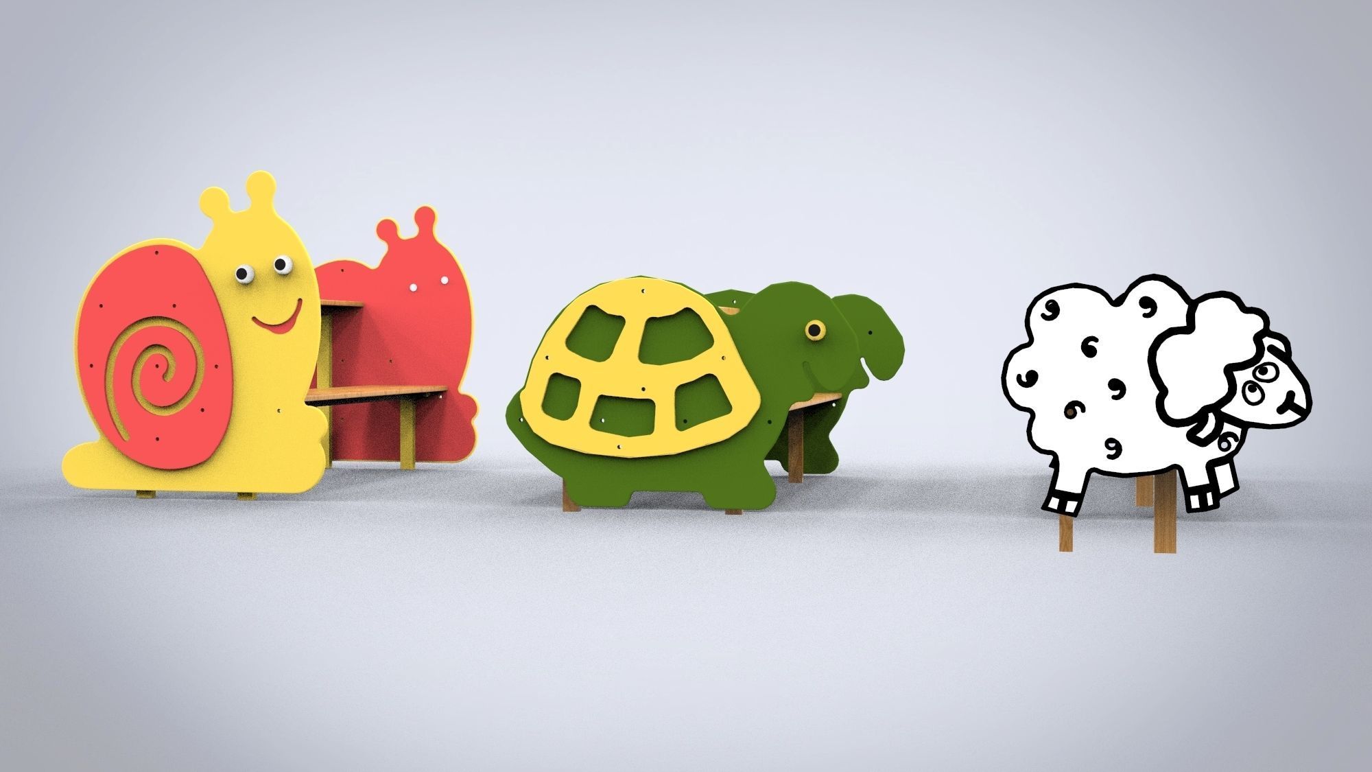 Childrens wooden benches Animals 3D model | CGTrader