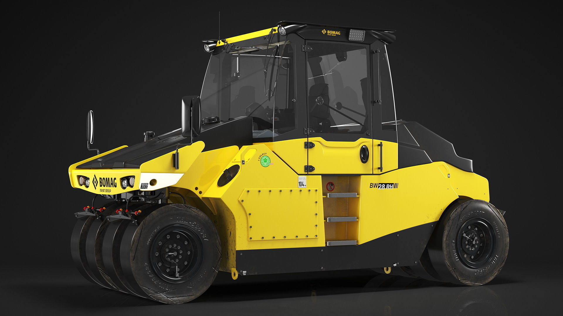Bomag BW 28 RH Pneumatic Tired Compactor Dusty Rigged 3D model rigged ...