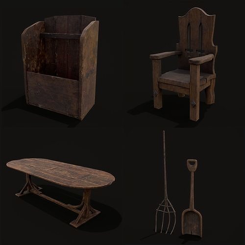 Rustic Medieval Wood Furniture Mix Four 3D Model Collection | CGTrader