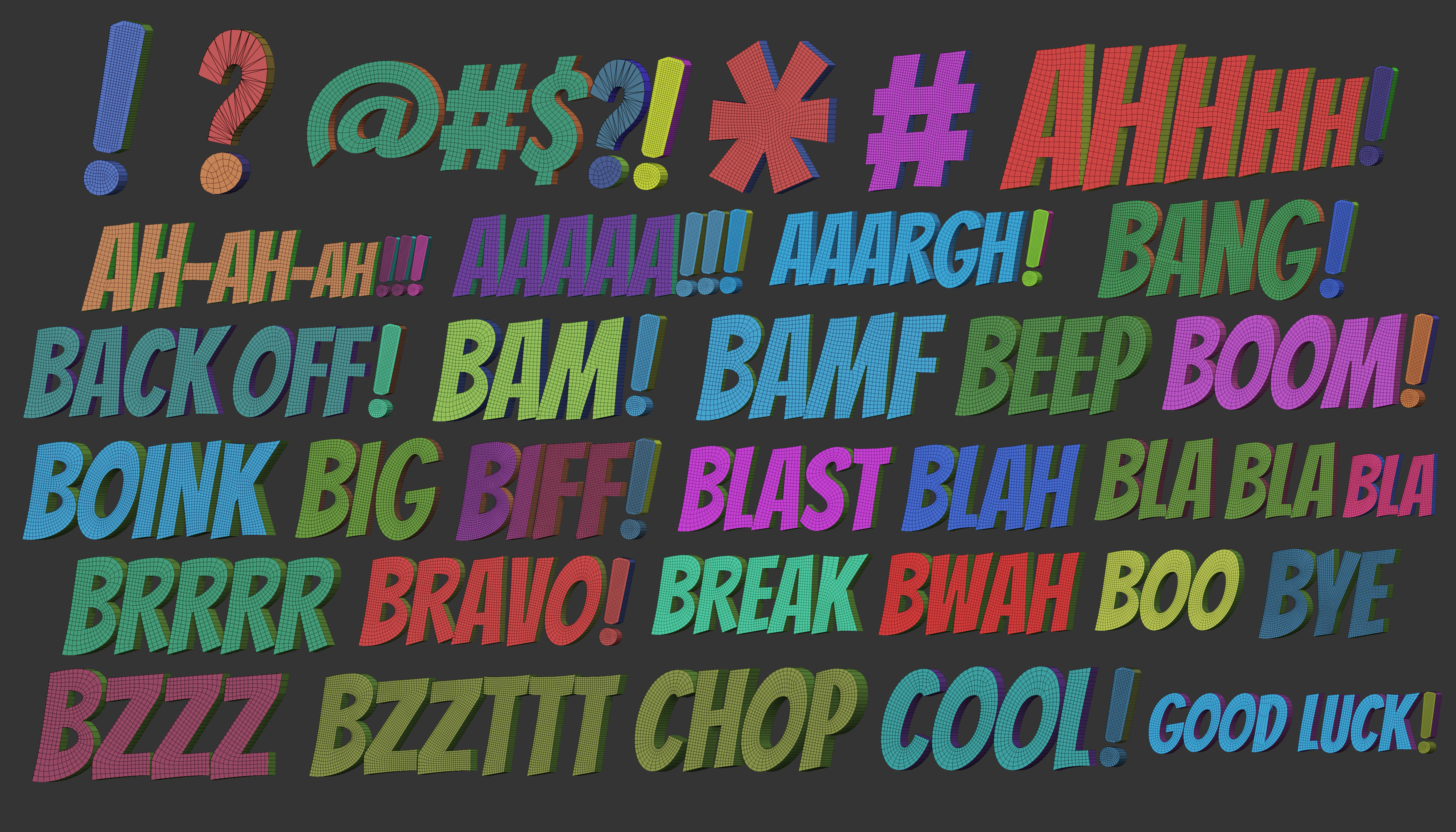 160 Low poly Zbrush IMM brush set of comic dialogue sound words 3D ...