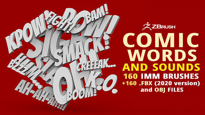 160 Low poly Zbrush IMM brush set of comic dialogue sound words 3D ...