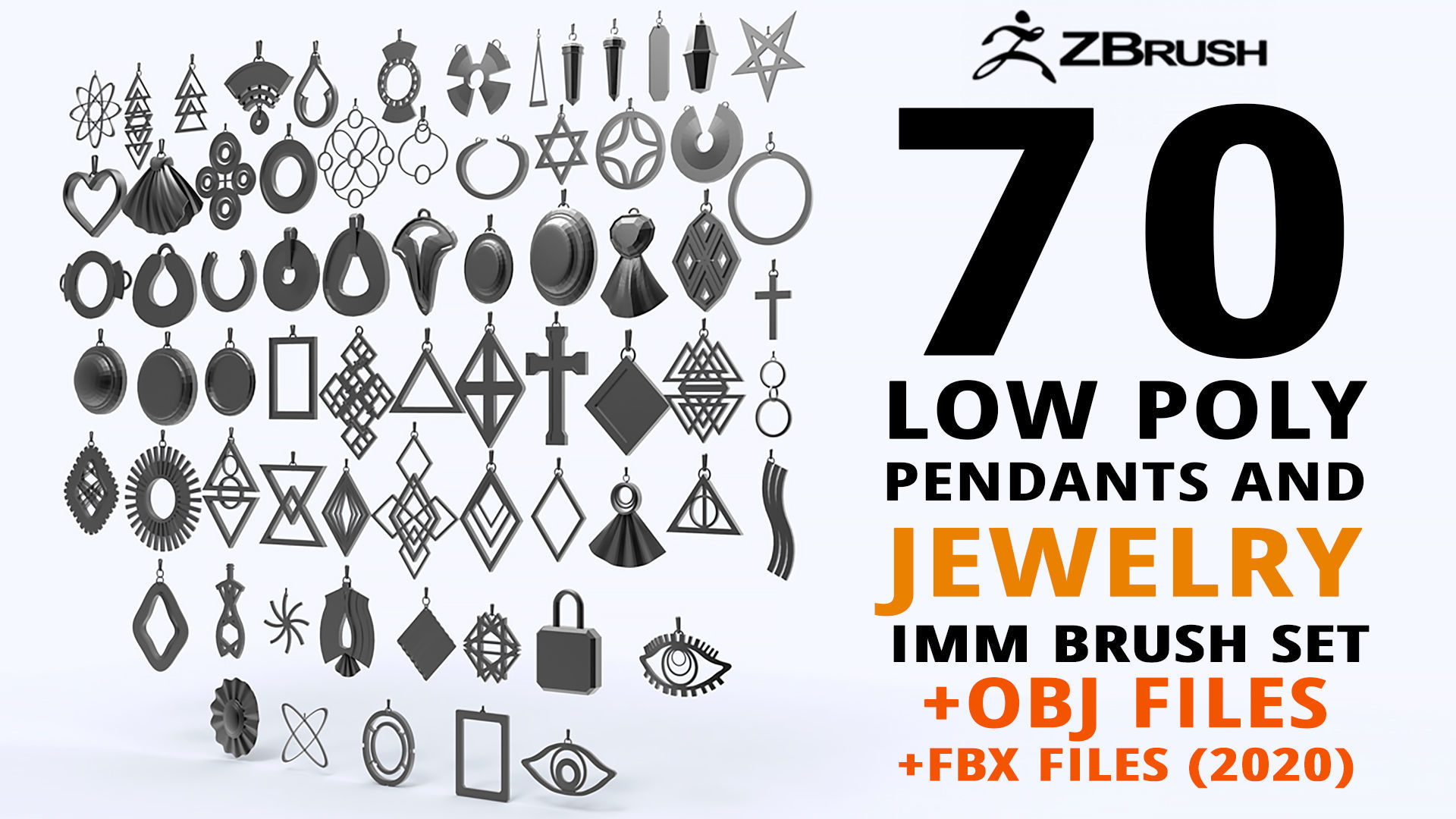 70 Low poly jewelry pendant shapes and forms IMM brush set 3D model ...